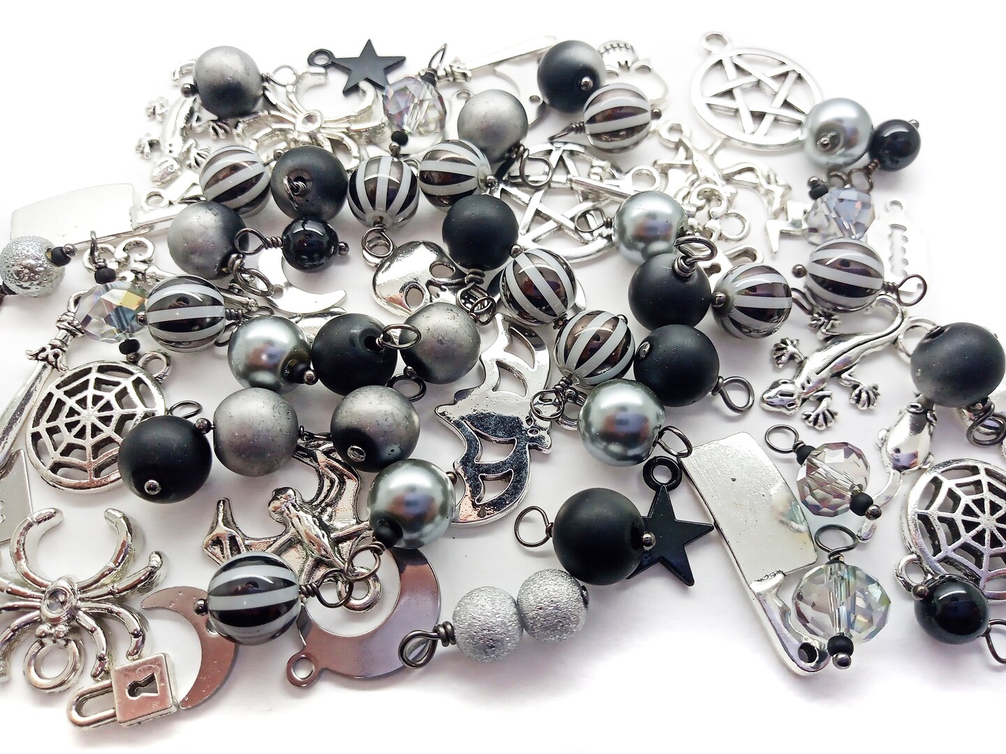 Black & Silver Charm Assortment, 20 pieces, Goth or Creepy Black & Silver Charm Assortment, 20 pieces, Goth or Creepy