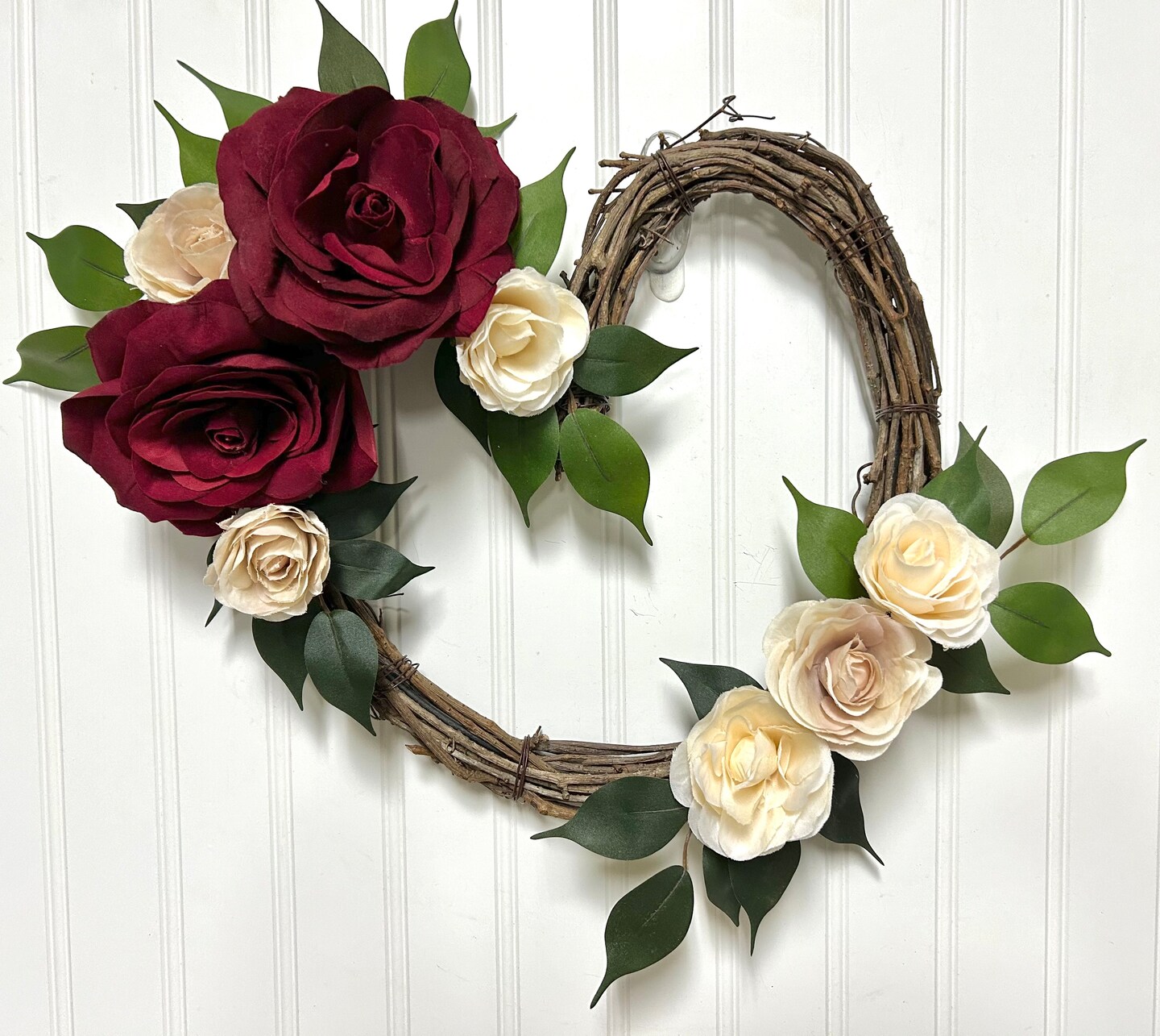 Two Red Roses Heart Wreath, Rose Wreath, Heart Wreath, Valentine Wreath ...