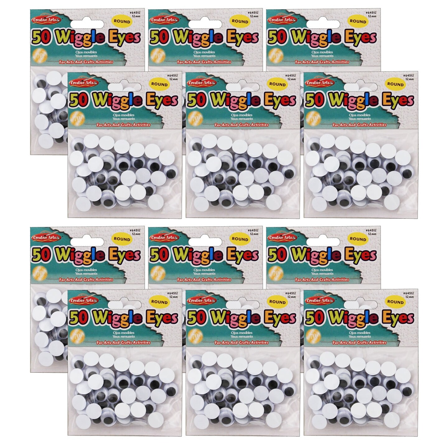 Wiggle Eyes, Round, 12mm, Black, 50 Per Pack, 12 Packs | Michaels