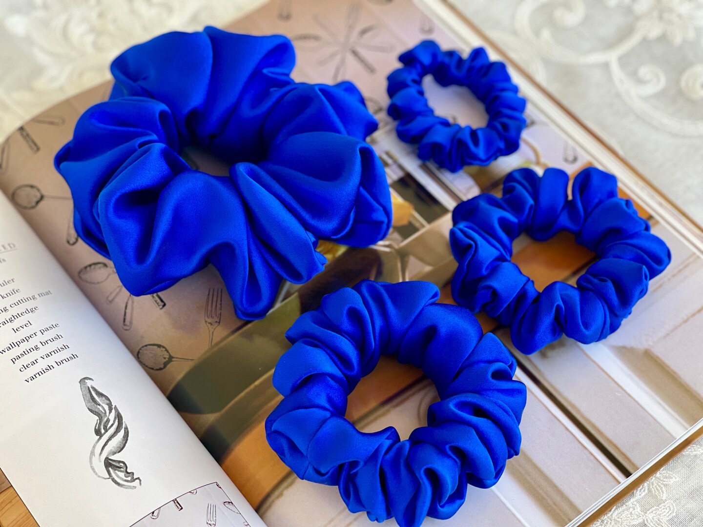 Royal Blue Hair Tie 30 momme silk Soft Satin Scrunchies Elastic Hair ...