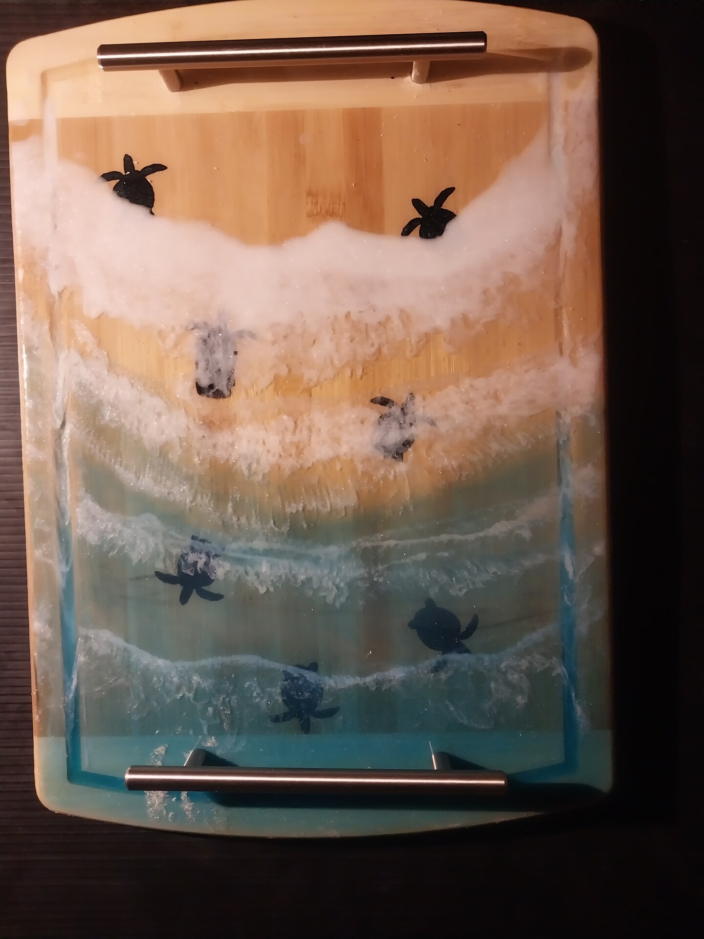 Beautiful sea turtle epoxy resin inlay serving tray with handles ...