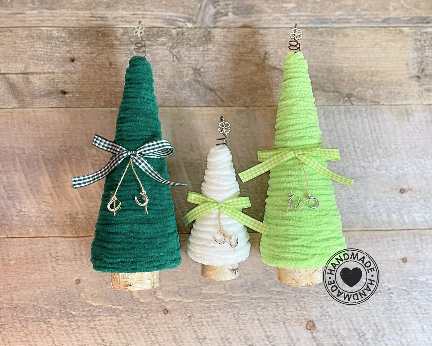 Yarn St. Patrick's Day Trees with Plaid Bows, Farmhouse Style Holiday ...