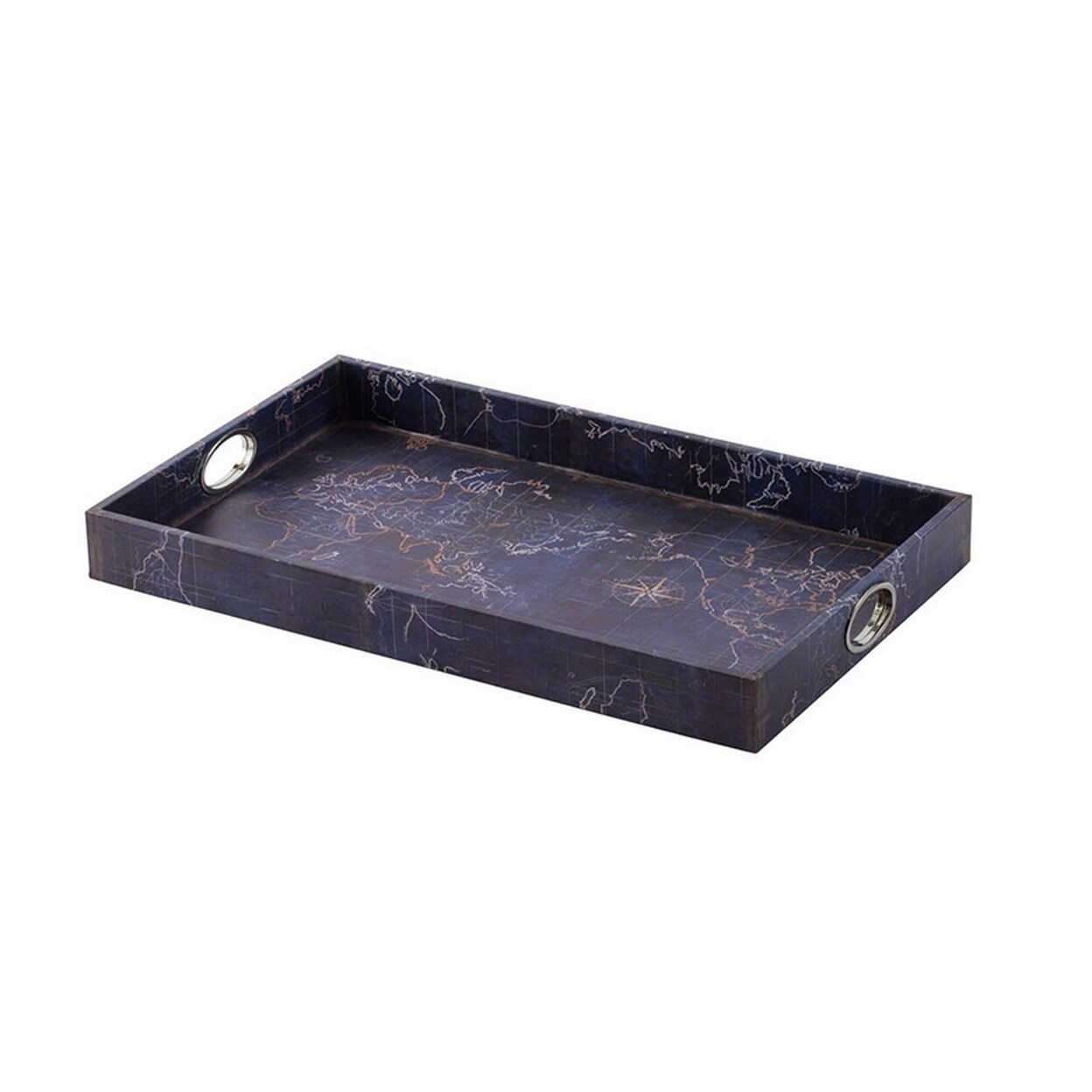 Saltoro Sherpi 25 Inch Set of 2 Rectangular Decorative Trays, Gold Map ...