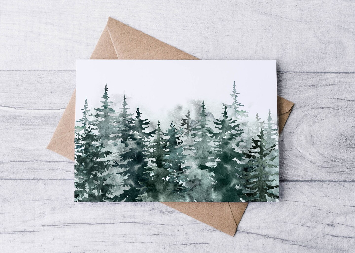 Evergreen Forest Woods Rustic Boxed Card Set Textured Linen Cardstock ...