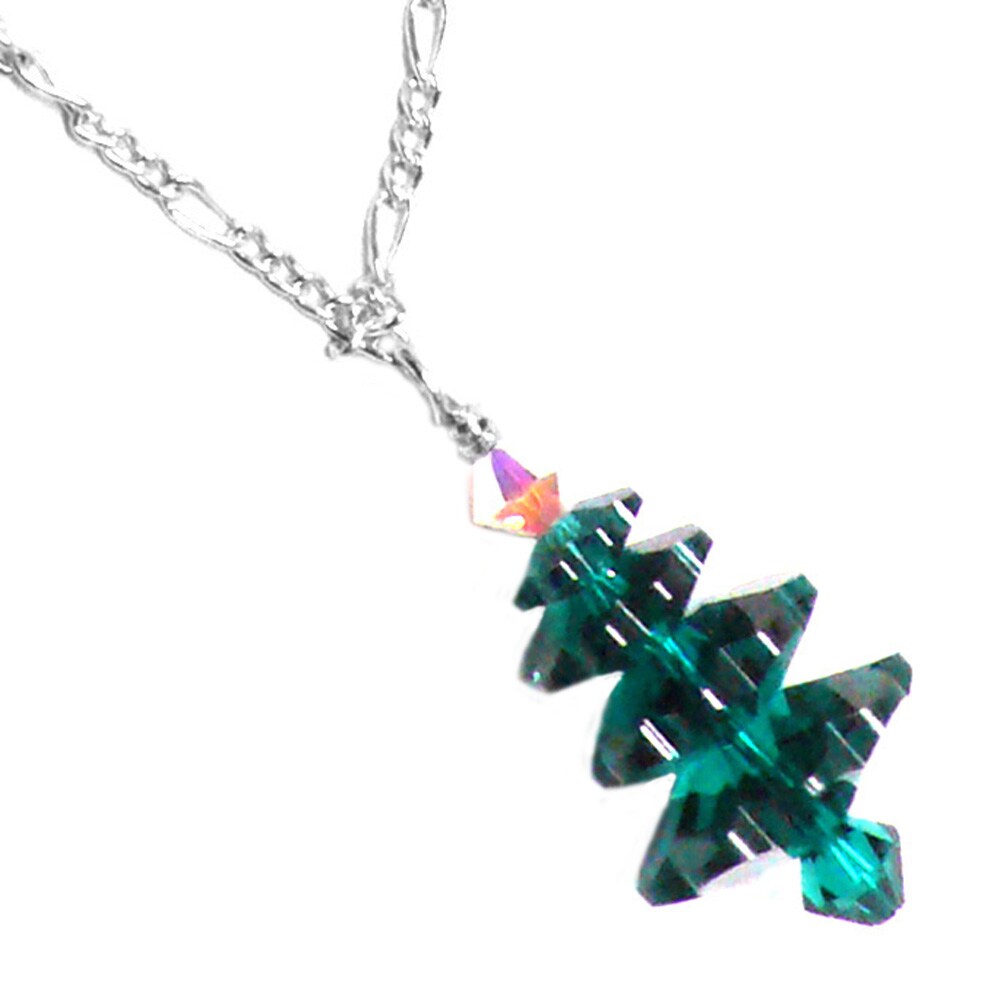 Dark Green Austrian Crystal Christmas Tree Chain Necklace Sterling ...