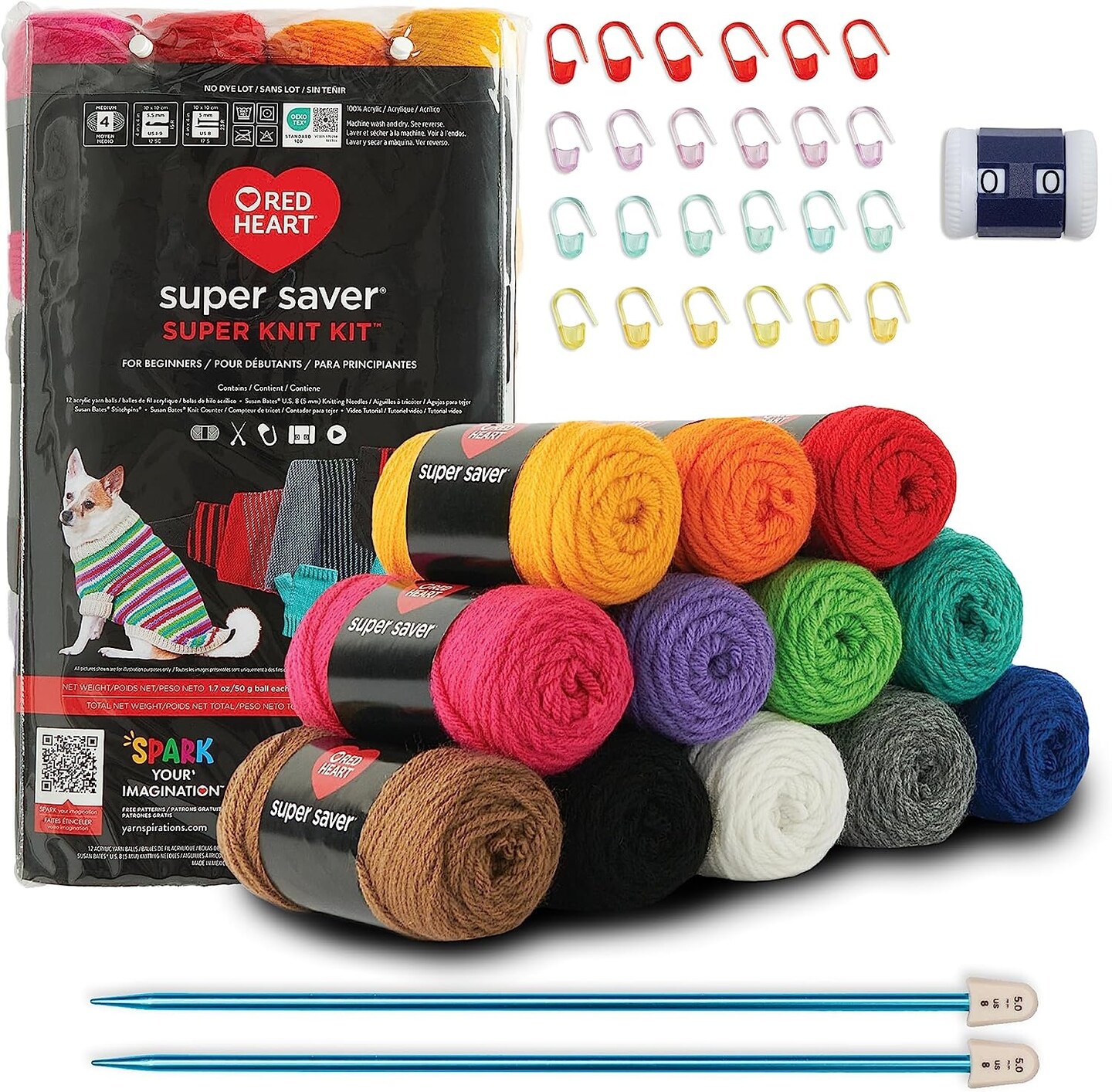 Red Heart Super Saver Super Yarn Knit Kit W/Accessories, Count: 1 ...