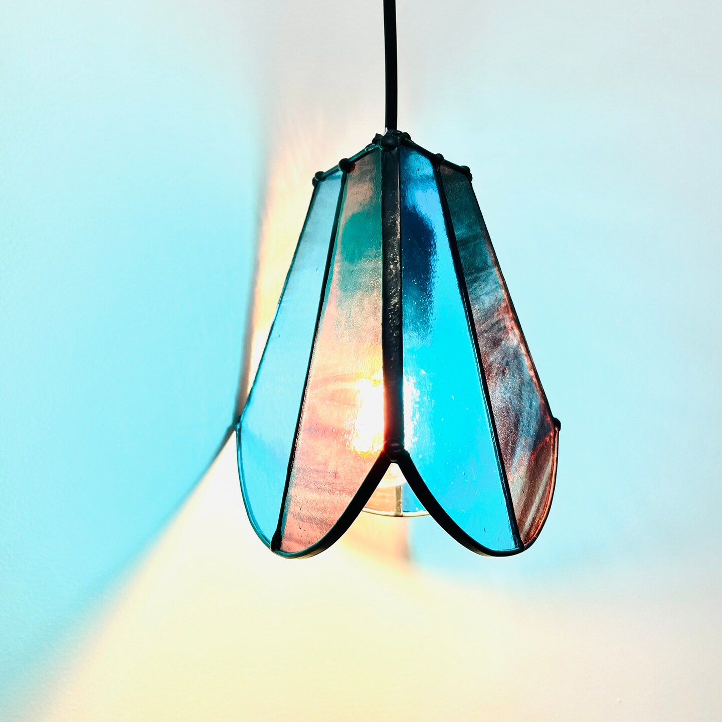 Small Hanging Trinity Lamp_Art Deco Vintage Stained Glass Light ...