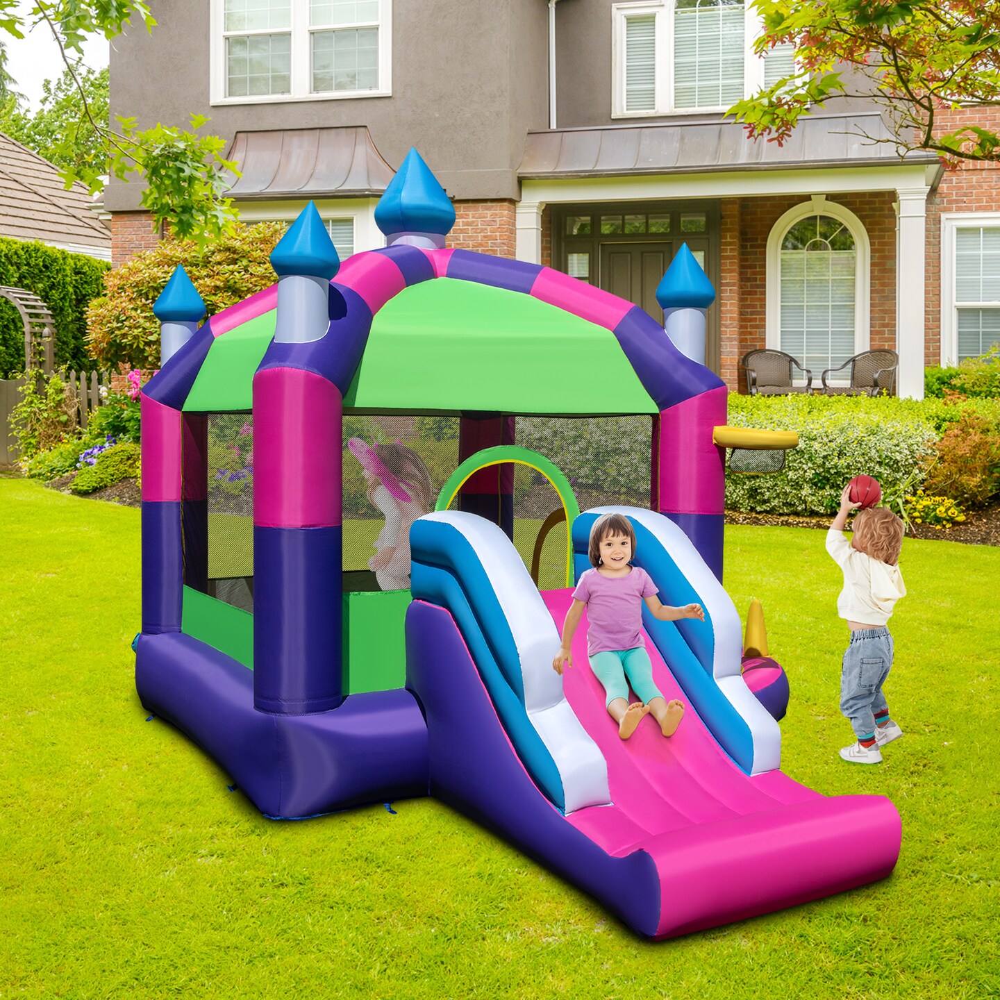 Inflatable Bounce Castle With Canopy Shade Cover And Slide | Michaels