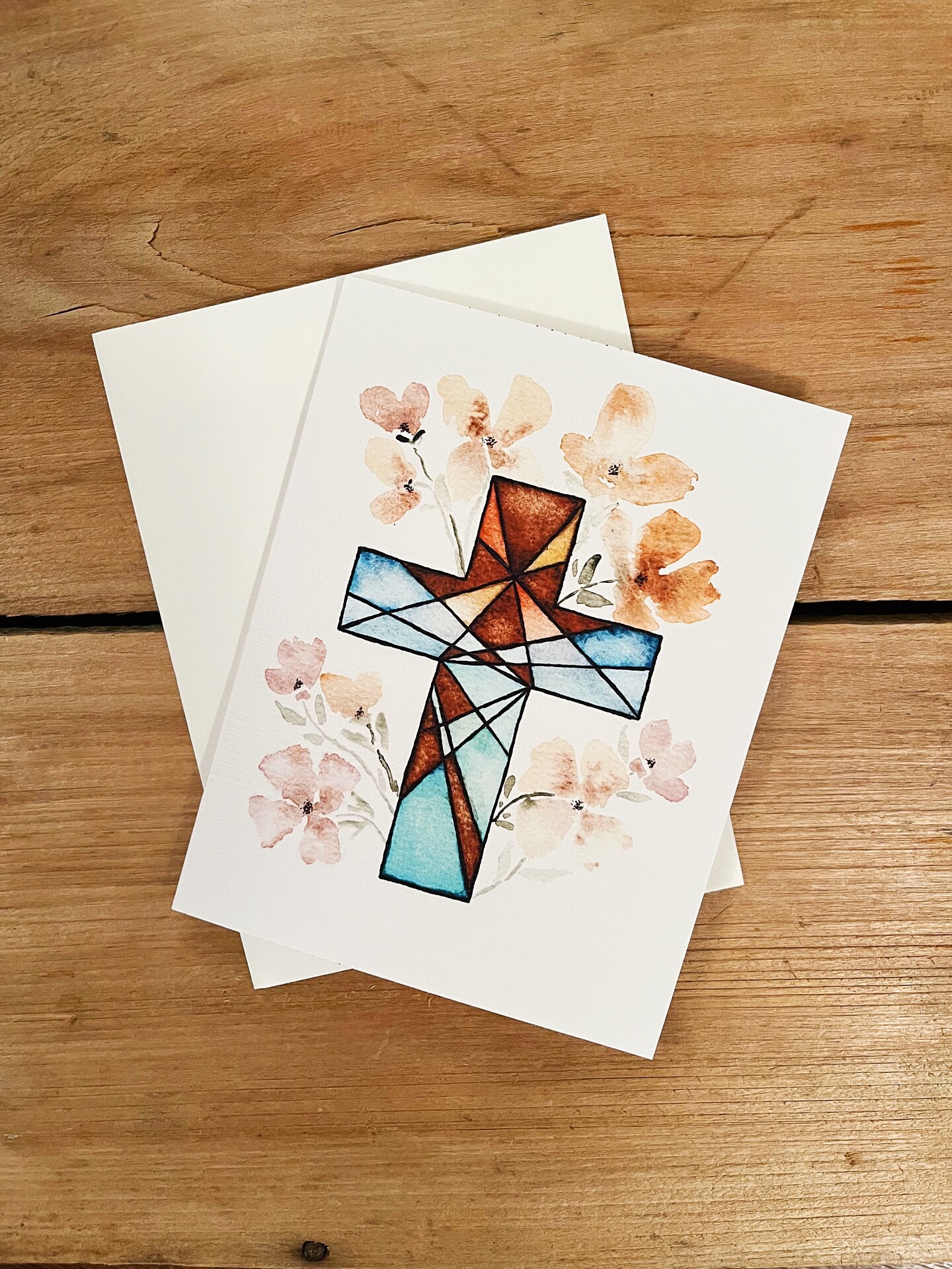Christian card, watercolor cross, prayer card, cross card, Christian ...