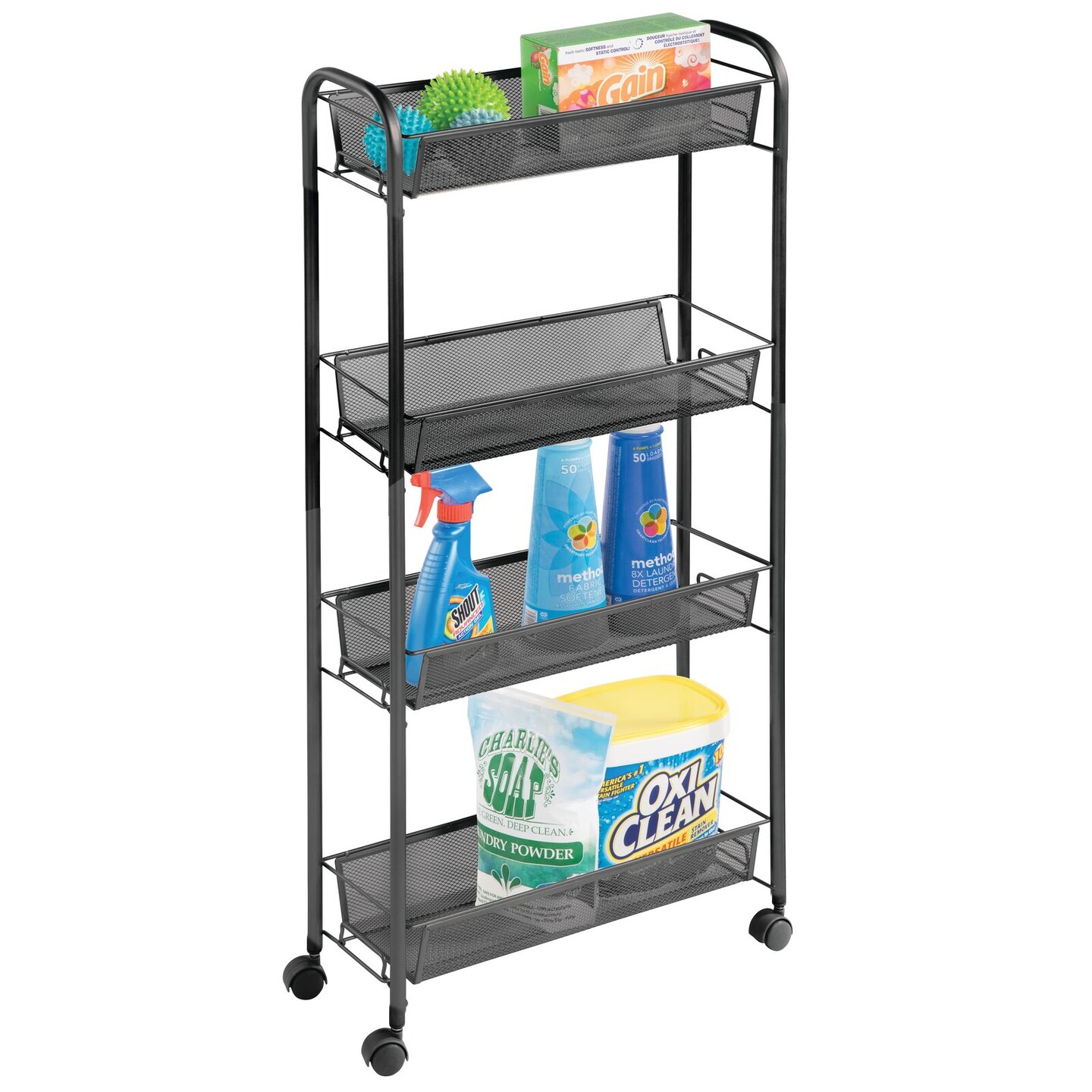 mDesign Steel Slim Rolling Utility Cart Storage Organizer with 4 ...