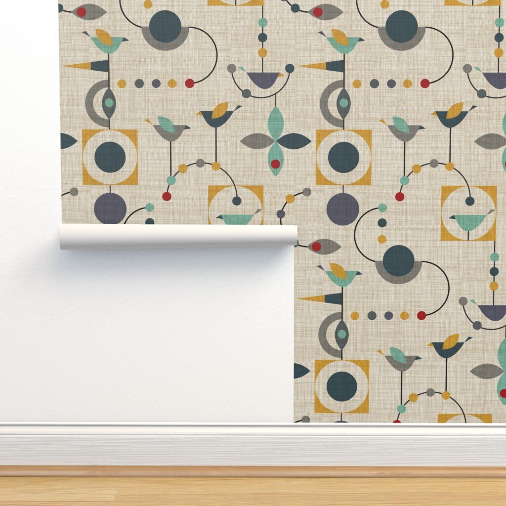 Retro, Geometric, Large Scale, Birds, Mid Century Modern, Vintage Style ...