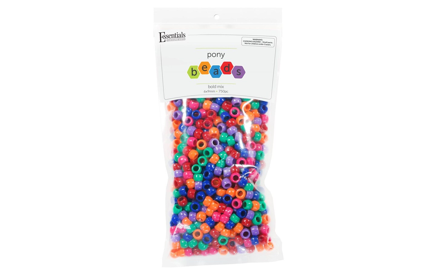 Essentials by Leisure Arts Pony Bead 6mm x 9mm Bold Mix Opaque Plastic ...