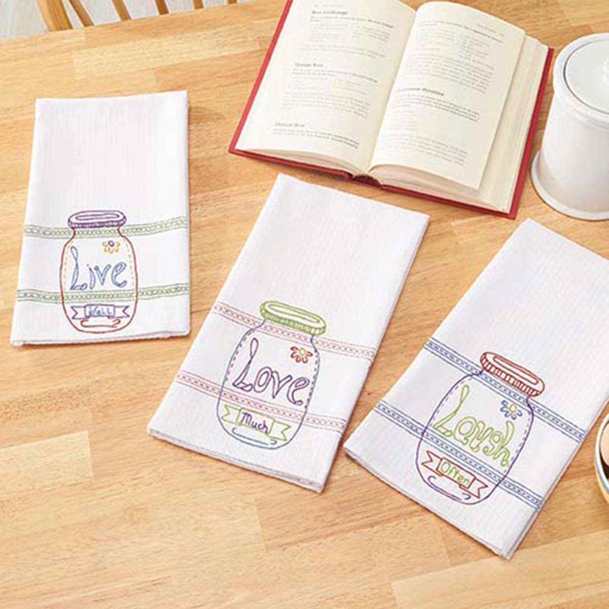Herrschners Live, Love, & Laugh Towel Stamped Embroidery, Color ...