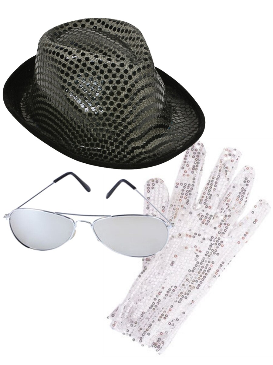 MJ King Of Pop Costume Bundle With Sequin Fedora Hat Glove And ...