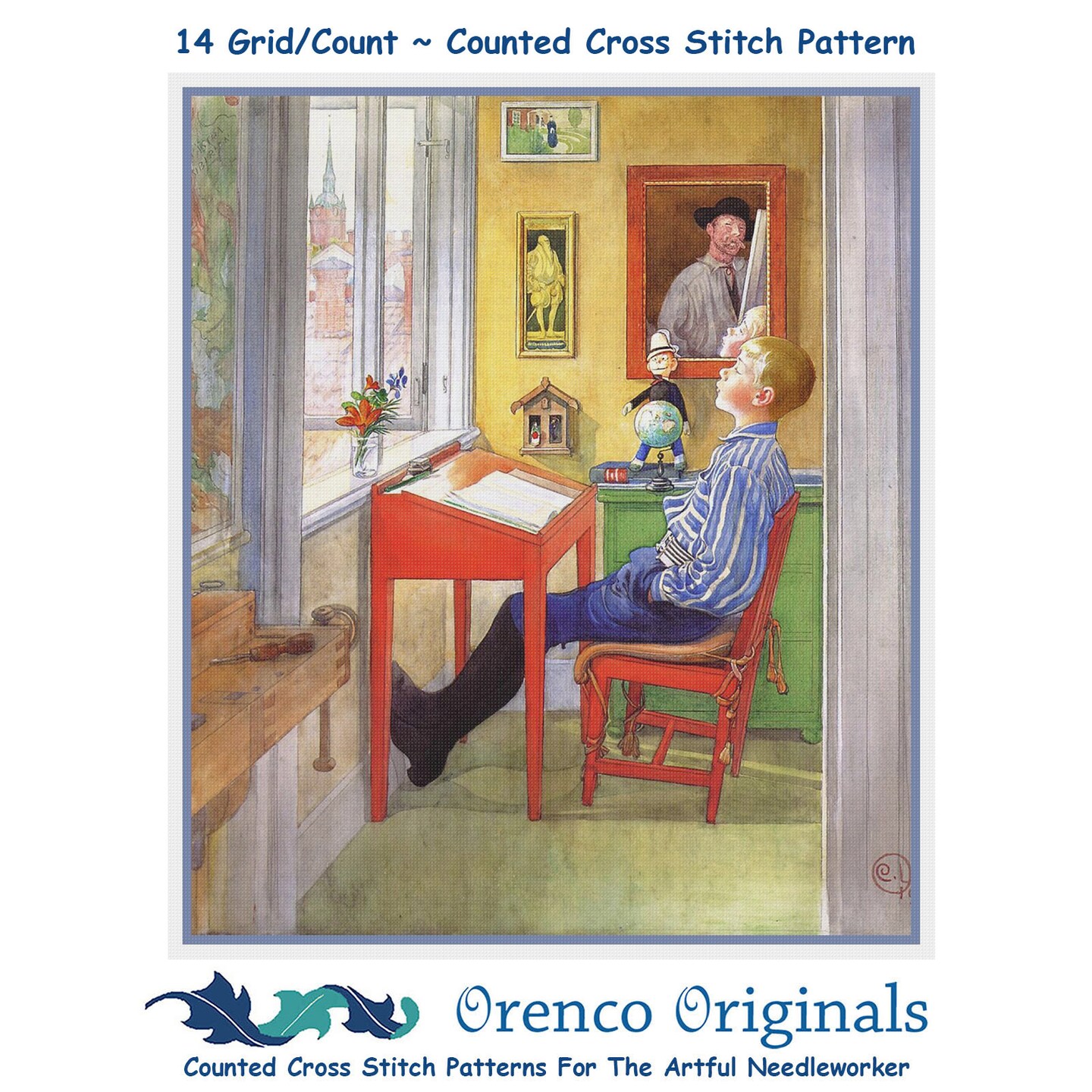 Scandinavian Carl Larsson's Ulf Homework Counted Cross Stitch Chart ...