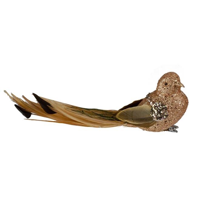 NorthLight 34300532 8 in. Gold Glitter Embellished Bird with Feathers ...