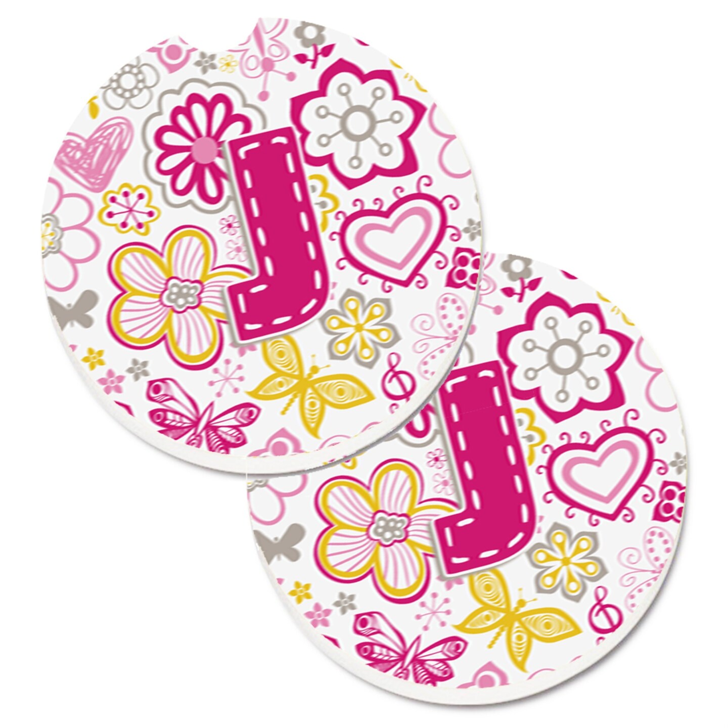 "Caroline's Treasures Letter J Flowers & Butterflies pink Set of 2 Cup ...