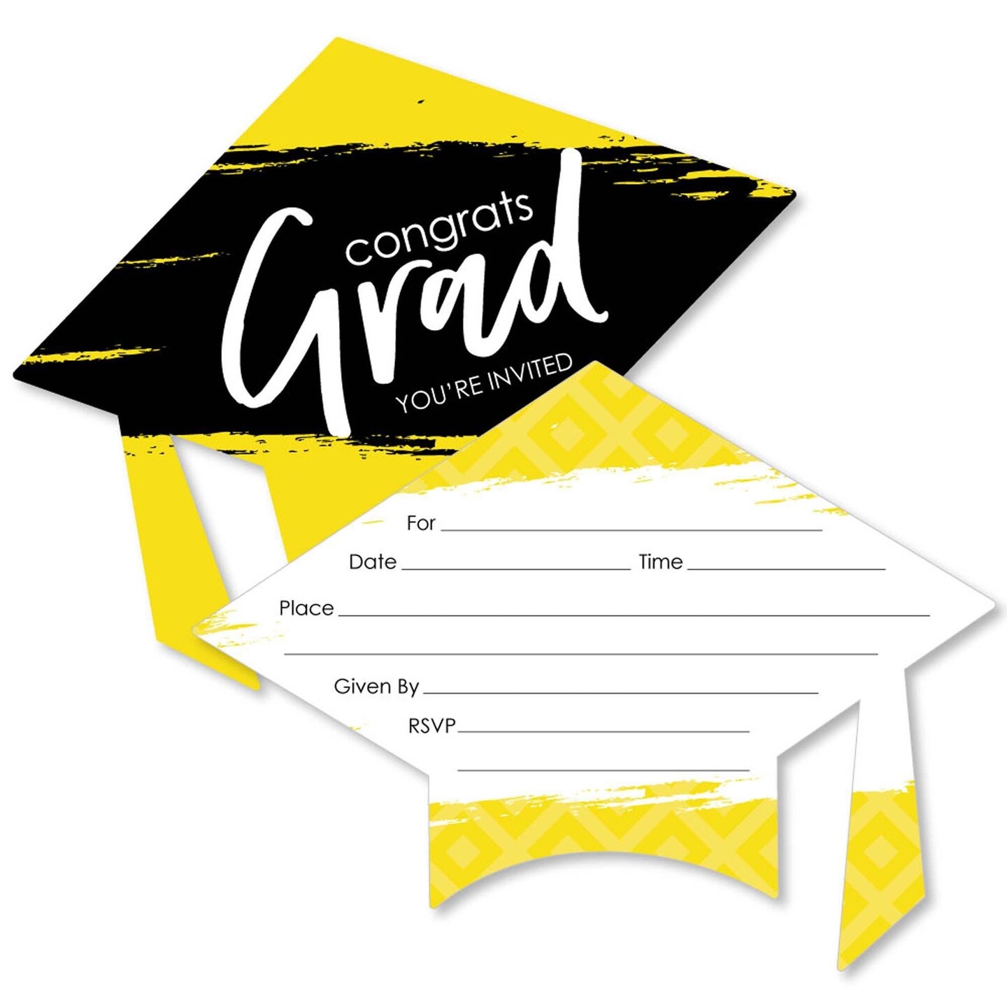 Big Dot of Happiness Yellow Graduation Party Invitations - Shaped Fill ...