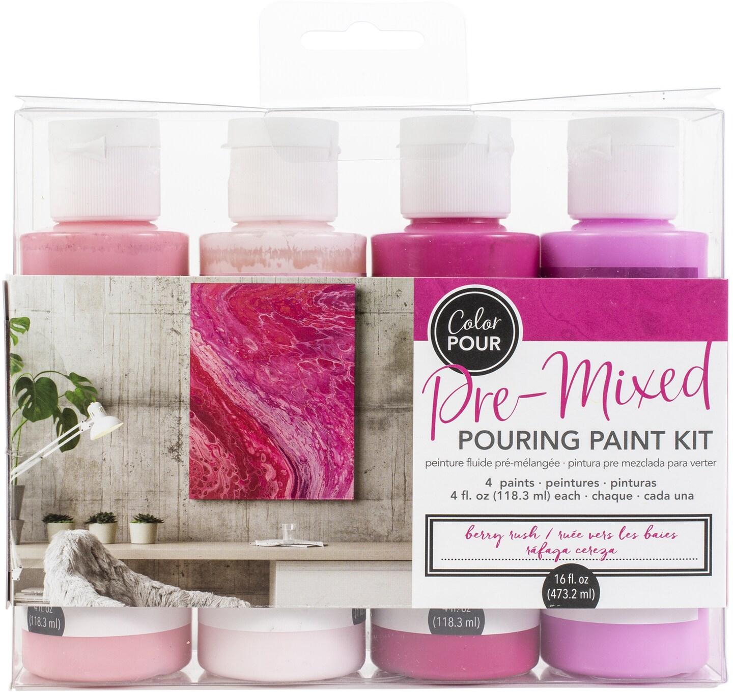 American Crafts Color Pour Pre-Mixed Paint Kit 4/Pkg-Berry Rush | Michaels