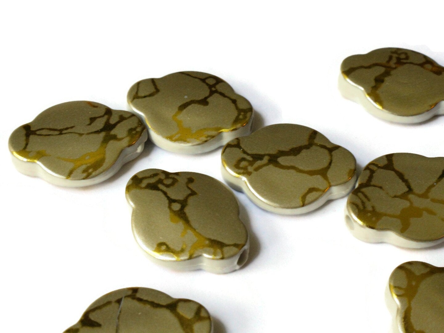 10 Golden Cloud Beads Plastic Flat Bumpy Oval Beads Metallic Matte ...