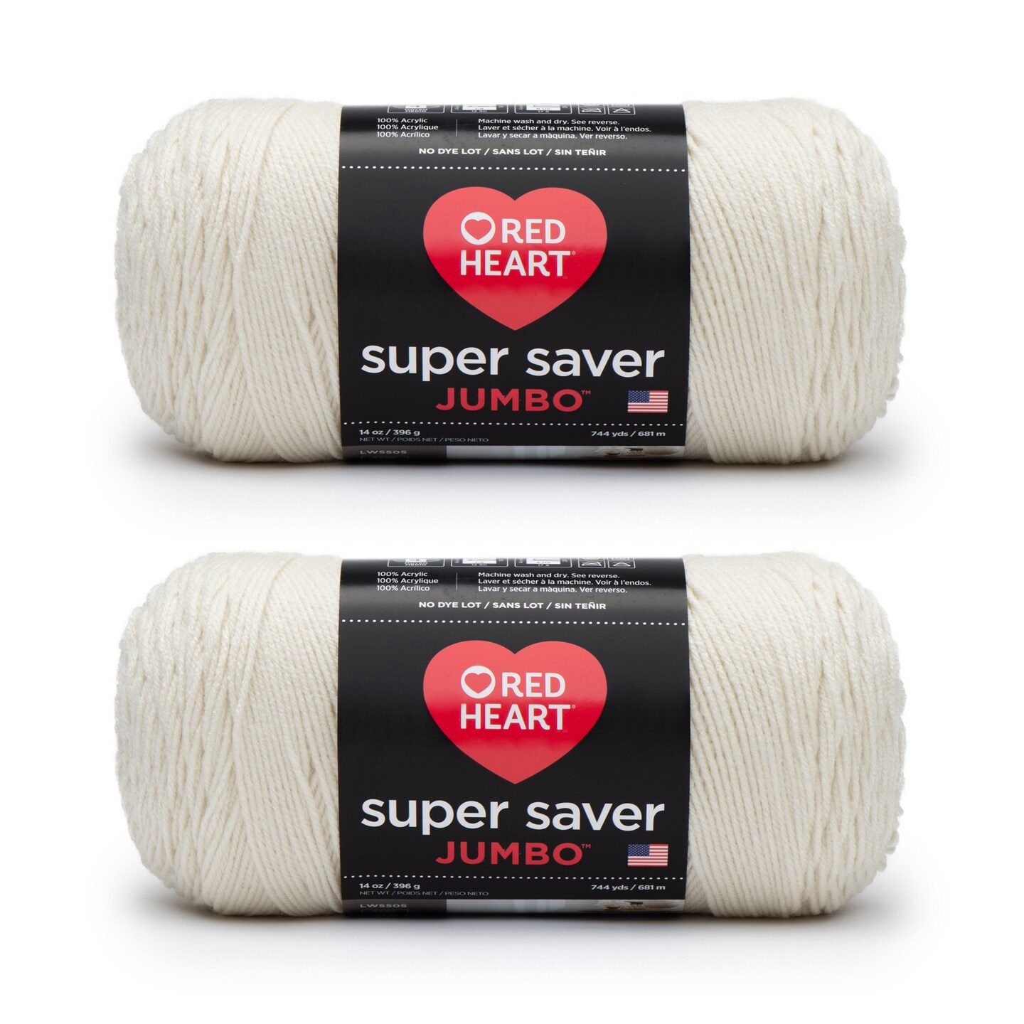 Red Heart Super Saver Jumbo Aran Yarn - 2 Pack of 396g/14oz - Acrylic ...