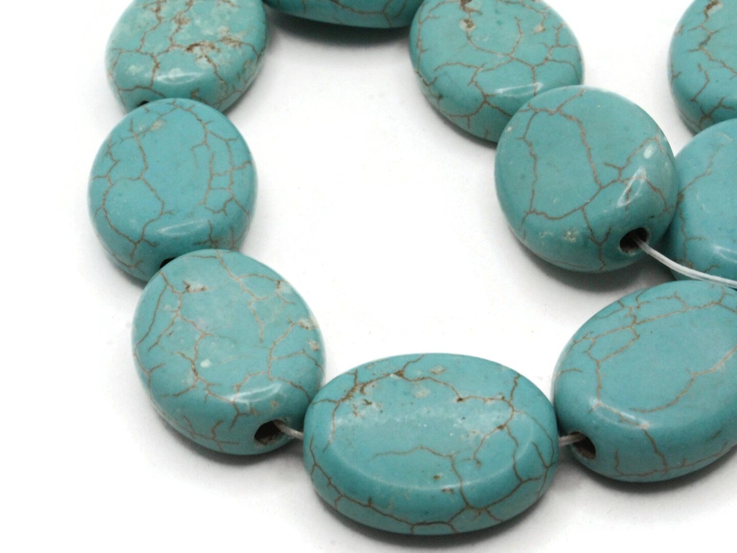 13 27mm Dyed Turquoise Blue Howlite Stone Flat Oval Large Hole Beads ...