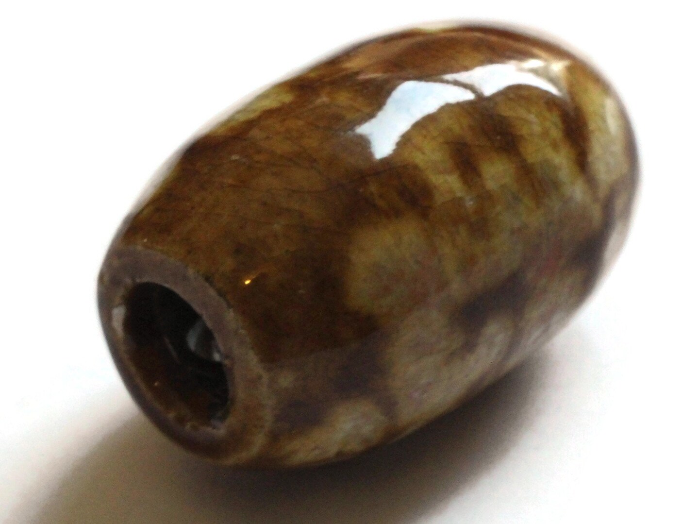 40mm Brown Spotted Tube Bead Vintage Macrame Ceramic Large Hole Bead ...