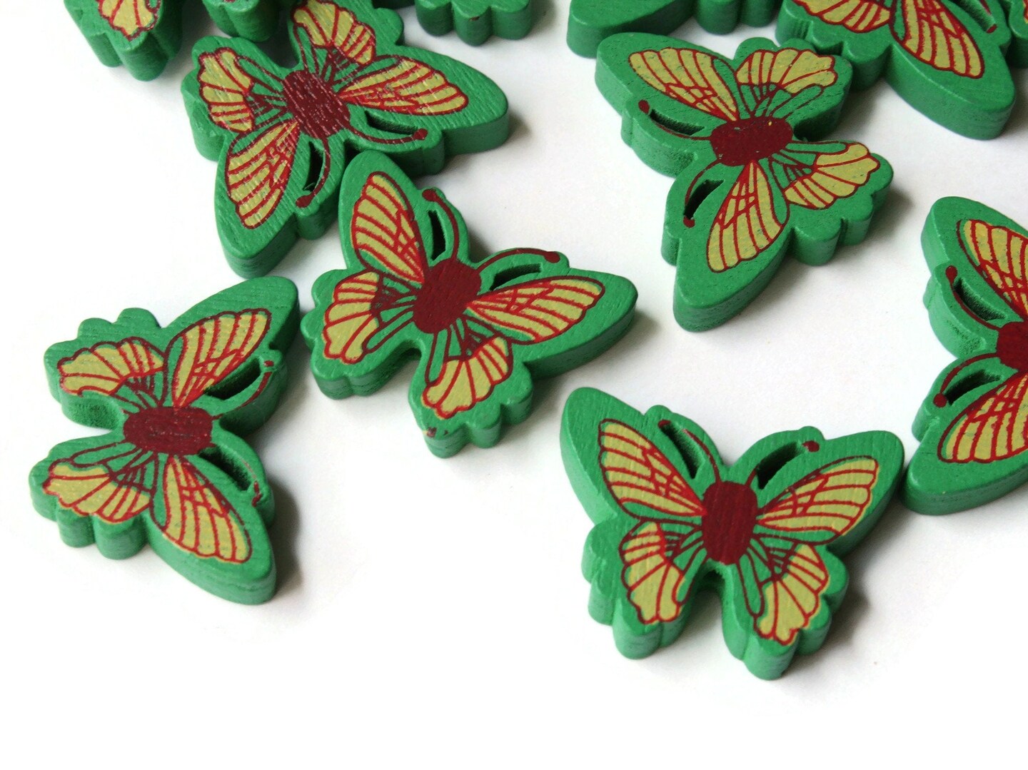 12 26mm Green Wooden Butterfly Beads Wood Animal Beads Cute Moth Beads ...