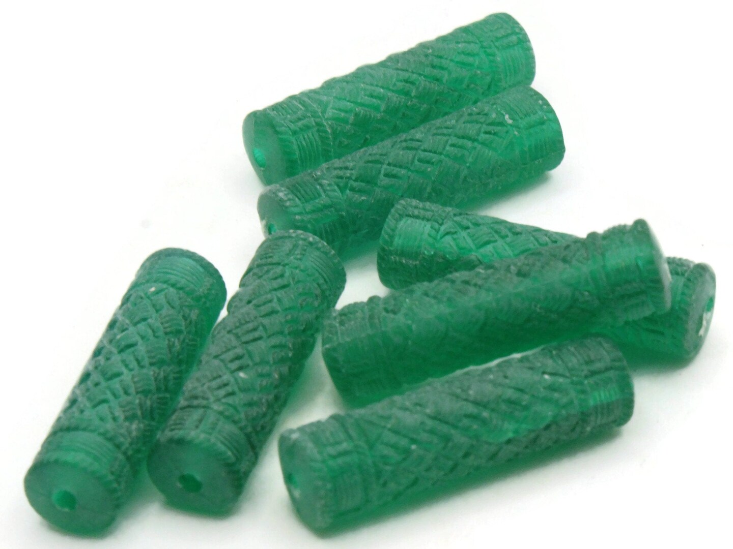 8 27mm Green Vintage Plastic Crosshatch Patterned Tube Beads | Michaels