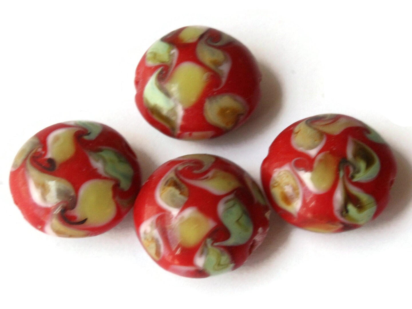 4 16mm Red Multicolor Leaf Lampwork Glass Puffed Coin Beads | Michaels
