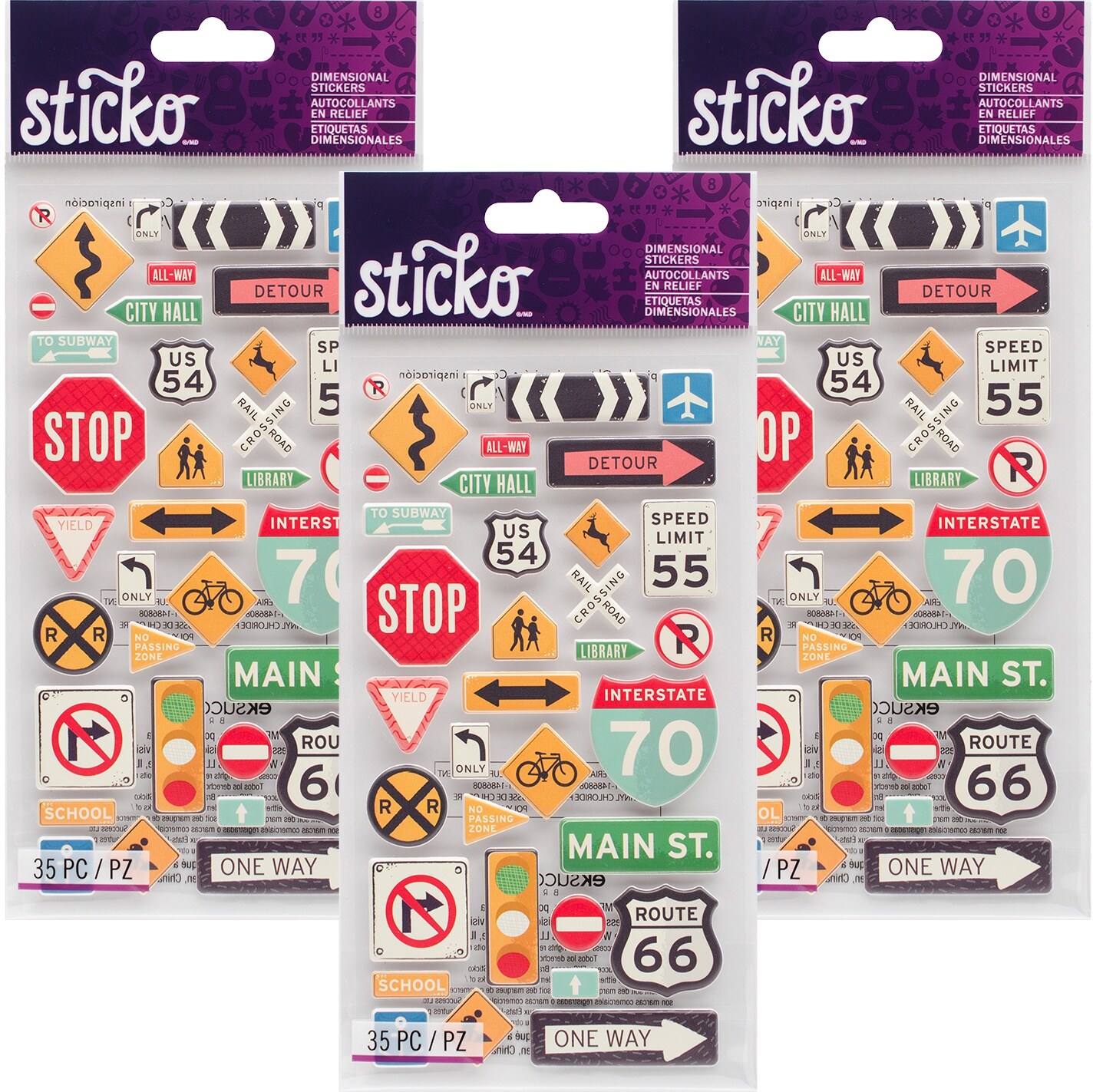 Multipack of 3 - Sticko Dimensional Stickers-Road Signs | Michaels
