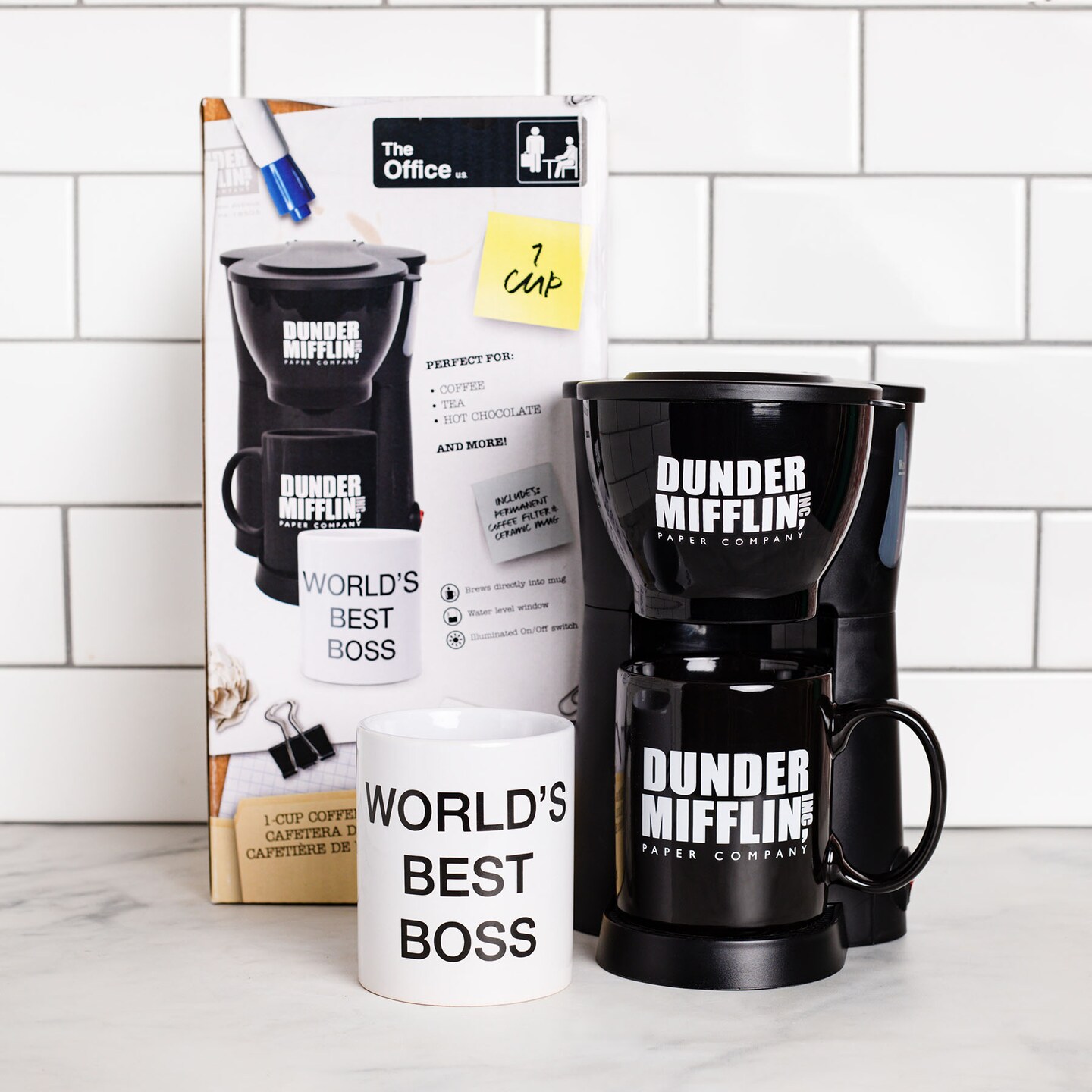 Uncanny Brands The Office Single Cup Coffee Maker Gift Set with 2 Mugs ...
