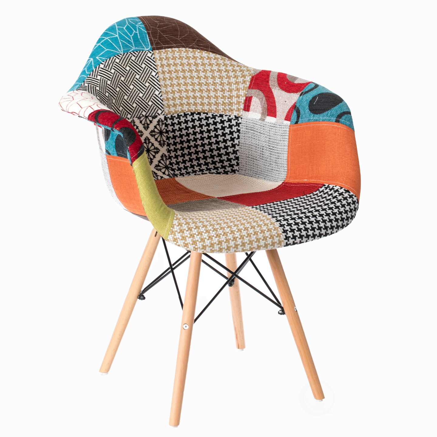Mid-Century Modern Upholstered Plastic Multicolor Fabric Patchwork DAW ...