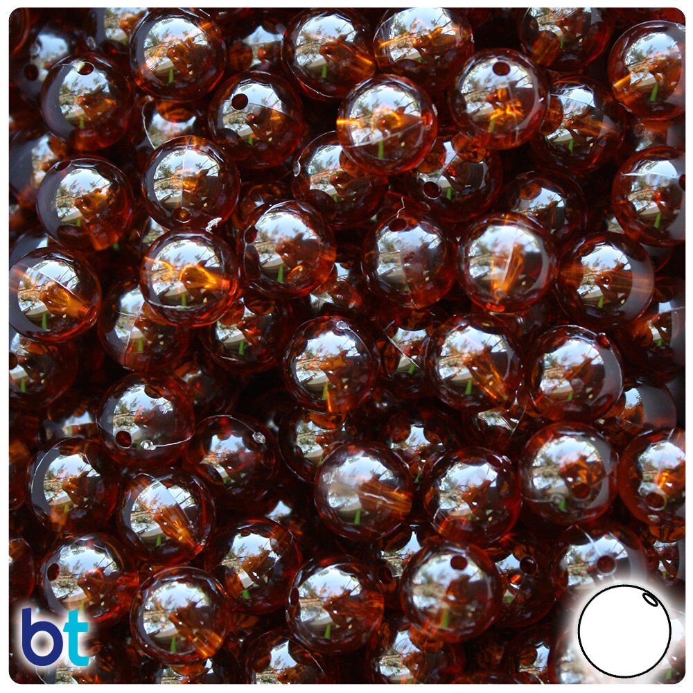BeadTin Root Beer Transparent 10mm Round Plastic Craft Beads (150pcs ...
