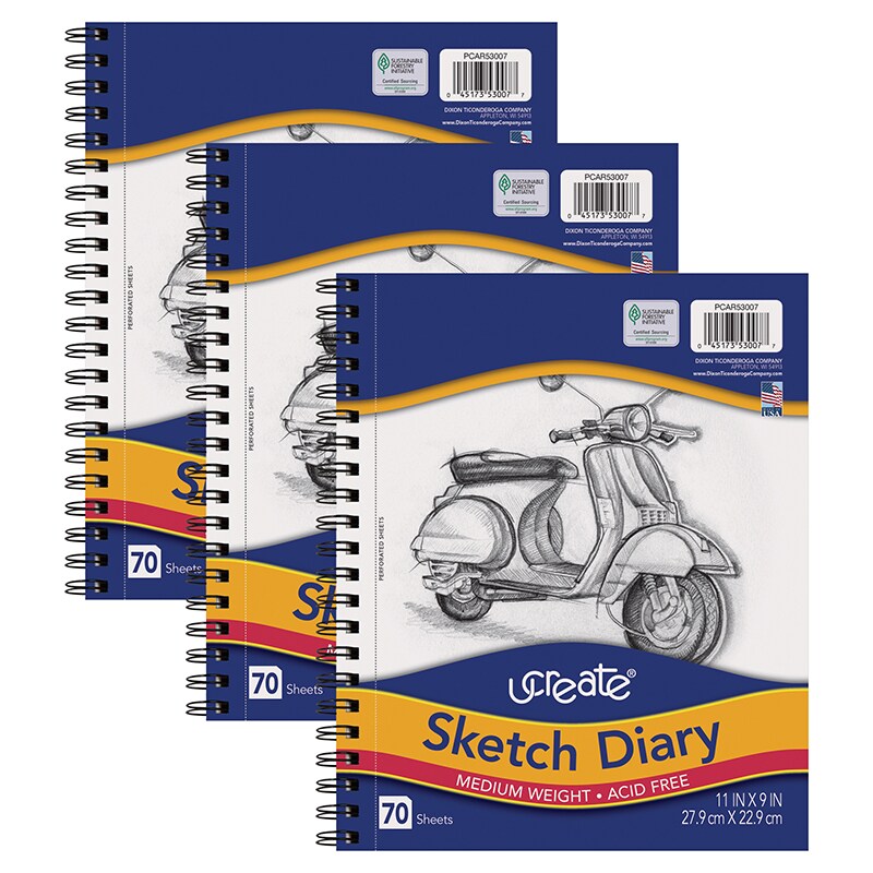 Sketch Diary, Medium Weight, 11" x 9", 70 Sheets, Pack of 3 | Michaels