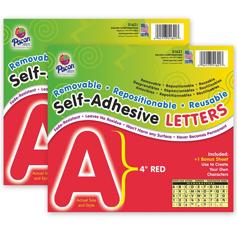 Self-Adhesive Letters, Red, Puffy Font, 4", 78 Characters Per Pack, 2 ...