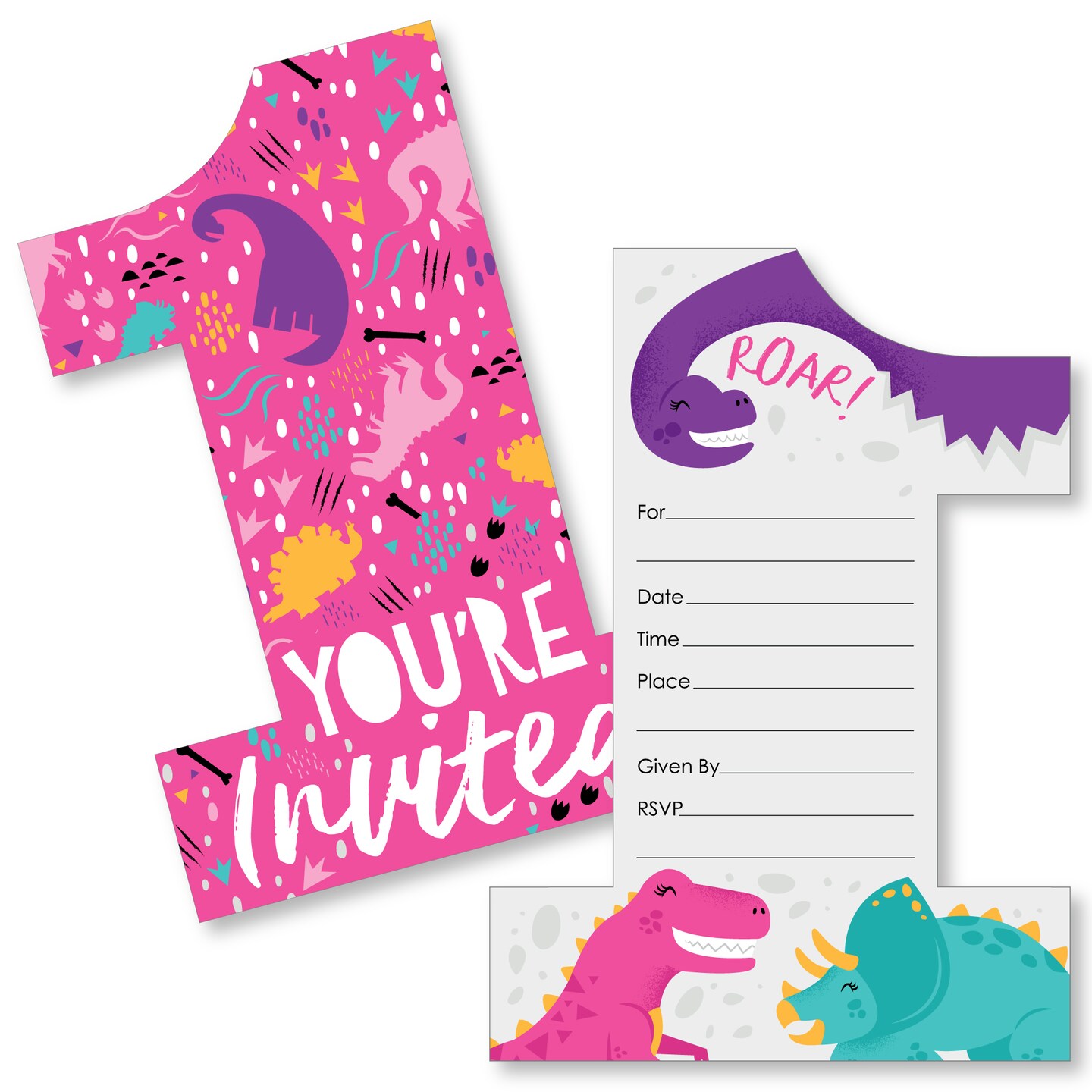 Big Dot of Happiness 1st Birthday Roar Dinosaur Girl - Shaped Fill-In ...