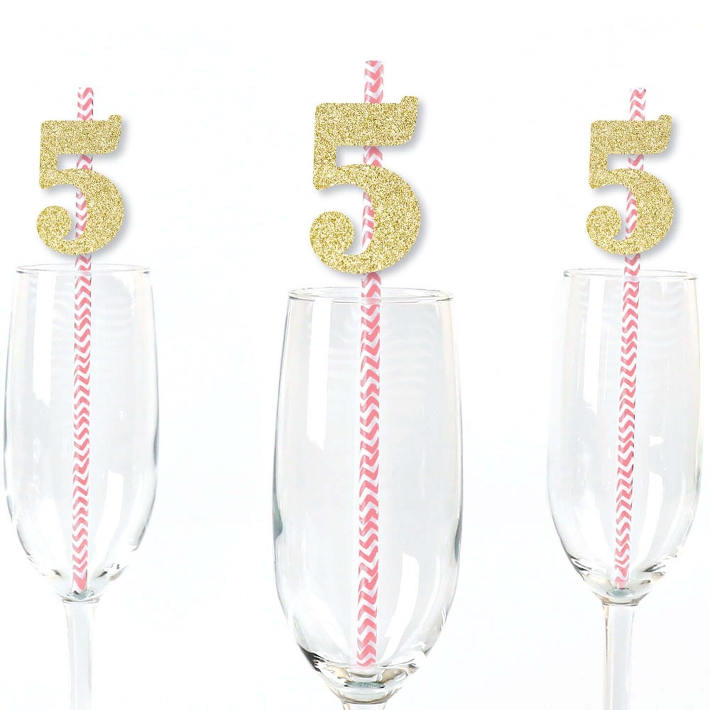 Big Dot of Happiness Gold Glitter 5 Party Straws - No-Mess Real Gold ...