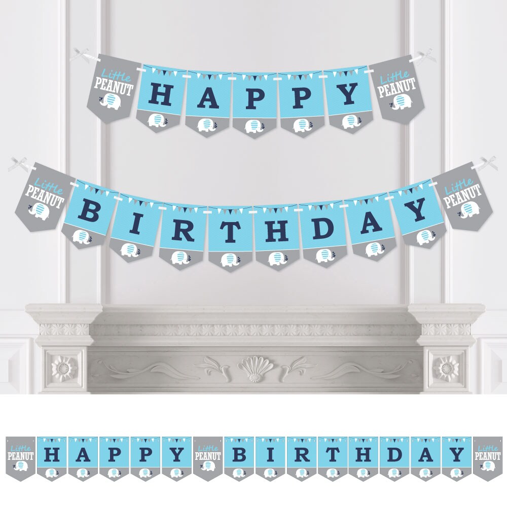 Big Dot of Happiness Blue Elephant - Boy Birthday Party Bunting Banner ...