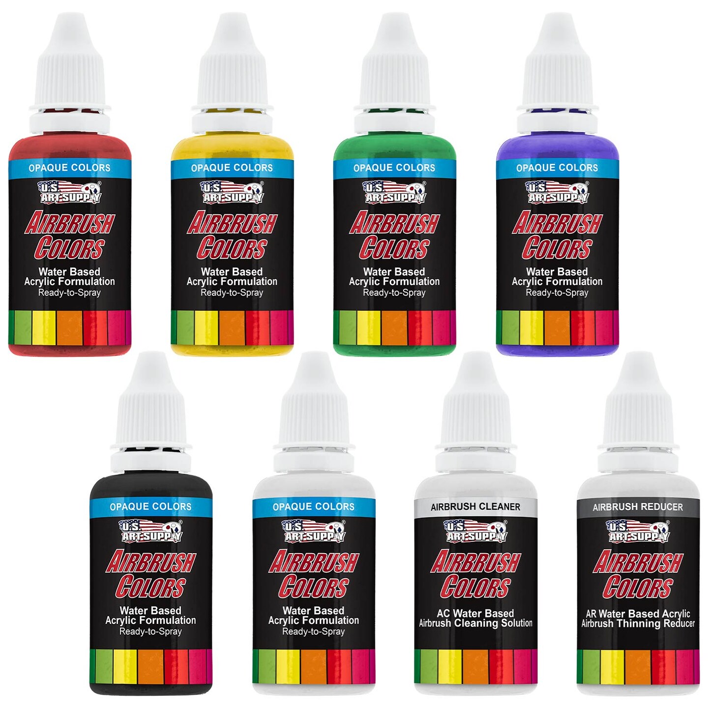 6 Color Starter Acrylic Airbrush Paint Set; Primary Opaque Colors plus ...