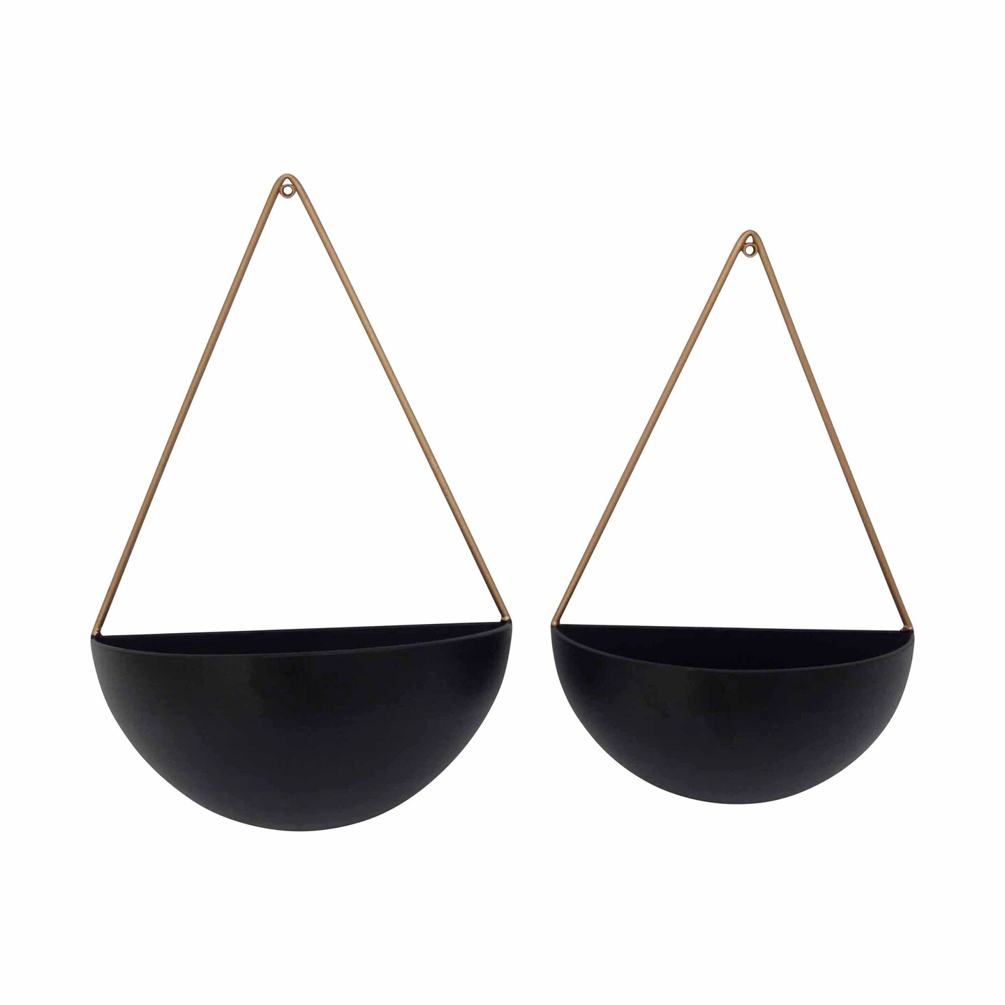 Kingston Living Set of 2 Black and Gold Half Moon Wall Hanging Planters ...