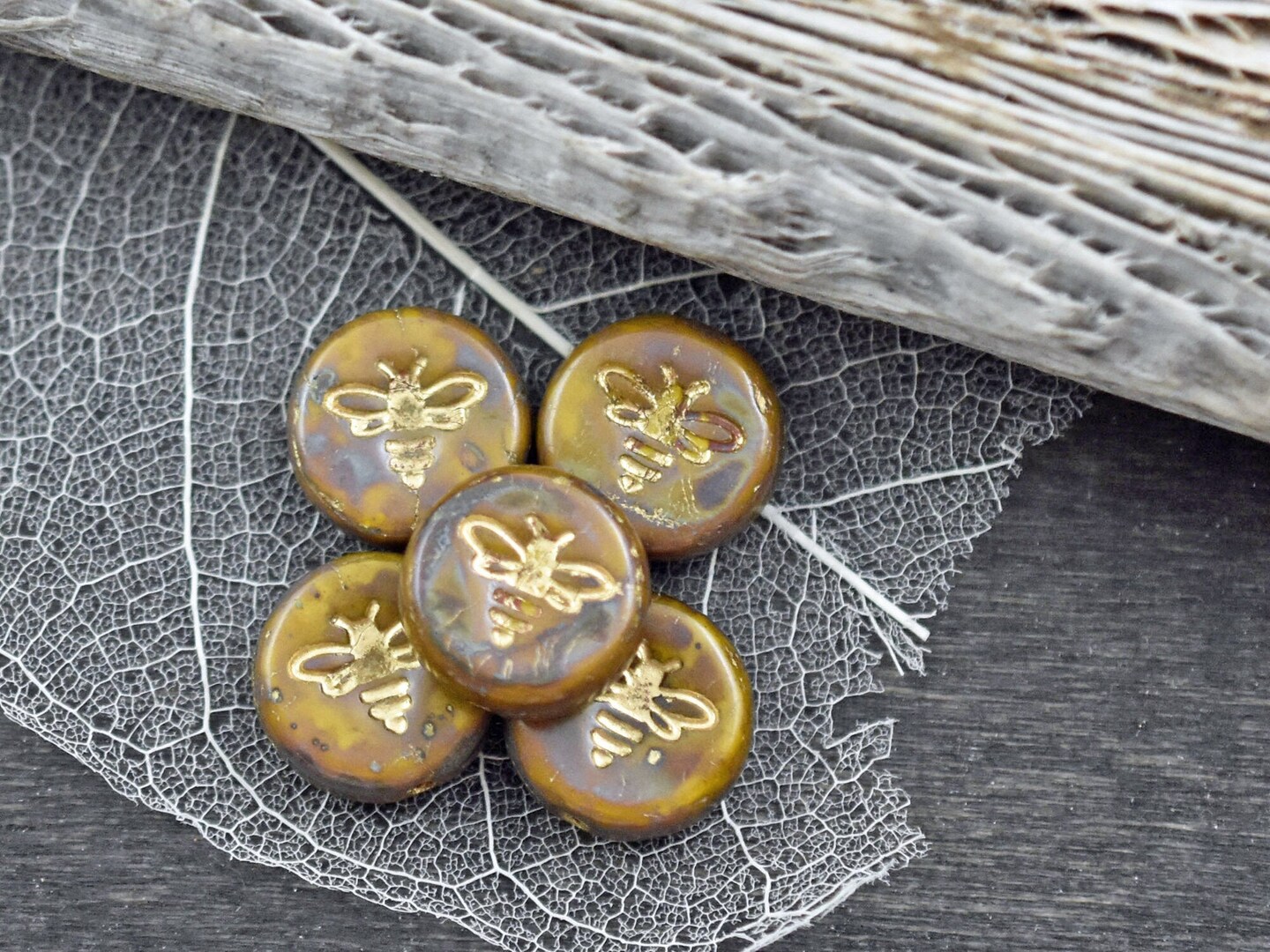 12mm Gold Washed Opaque Mustard Picasso Bee Coin Beads | Michaels