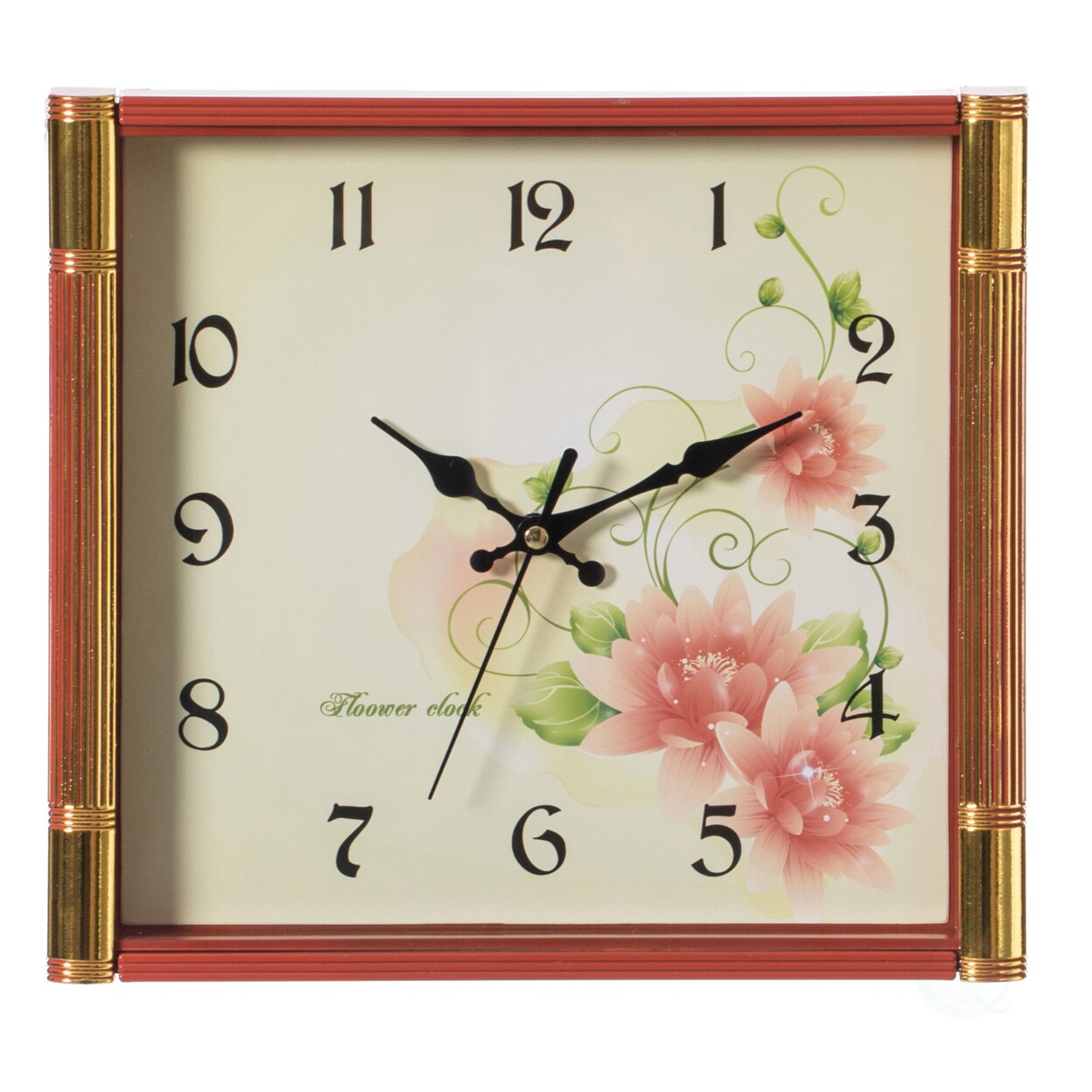Modern Square Floral Wall Clock 10 Inch Battery Operated Silent For ...