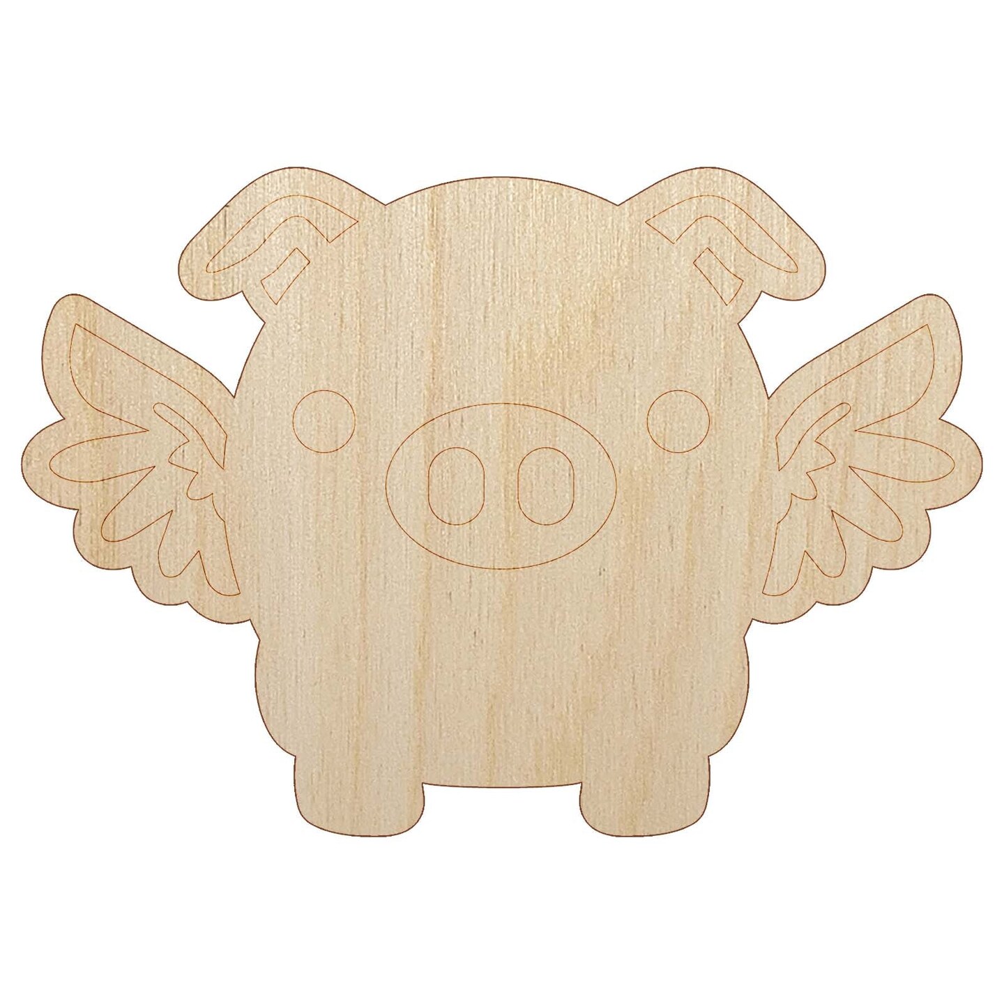 Cute Round Flying Winged Pig Unfinished Wood Shape Piece Cutout for DIY ...