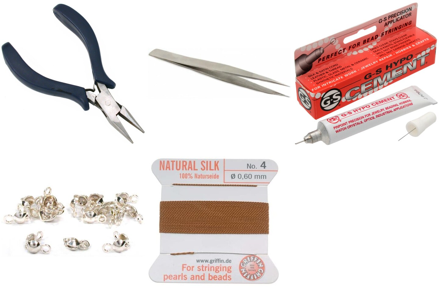 Bead Tip Kit - Pliers, Tweezers, Cement, 12 Bead Tips & Carnelian Bead ...