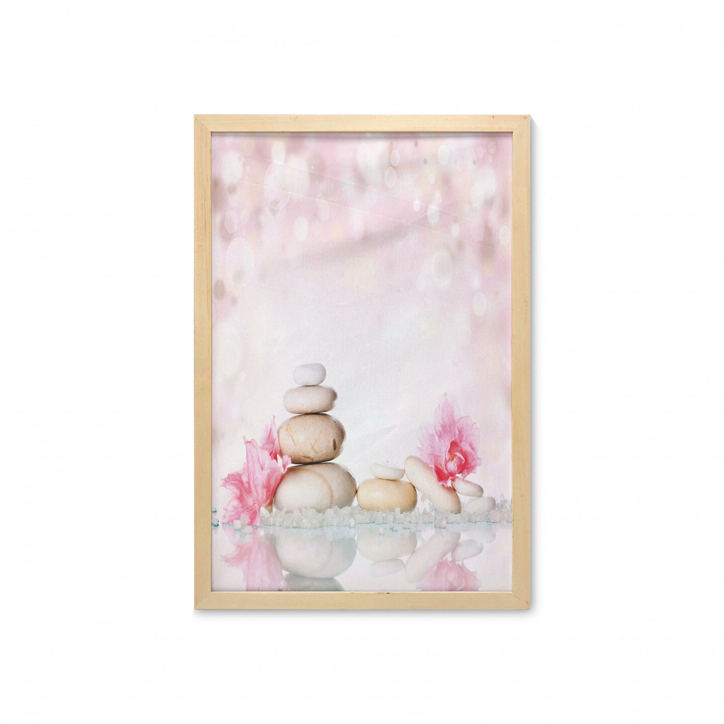 Ambesonne Spa Wall Art with Frame, Bohemian Stones and Soft Petals ...