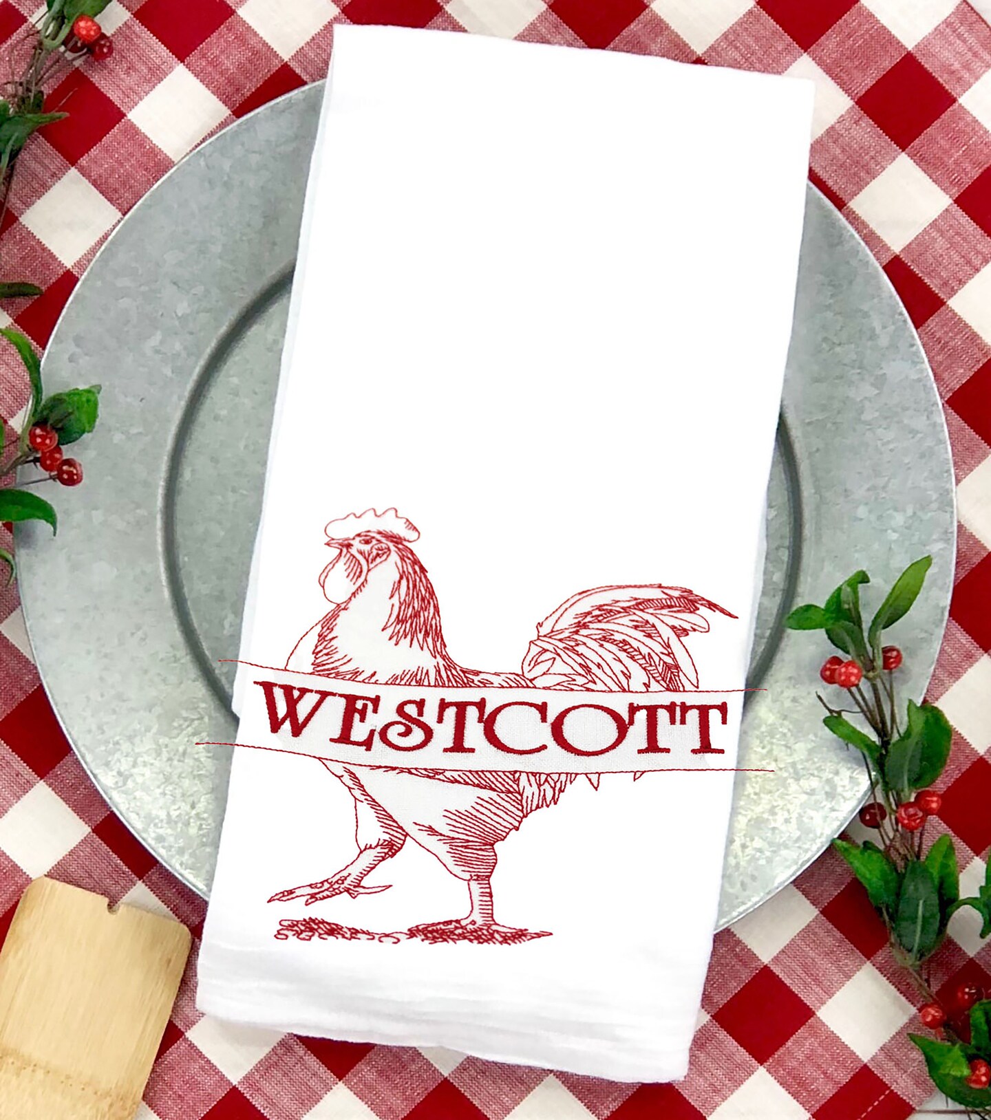 Embroidered Tea Towel, Personalized Tea Towel, Custom Towel, Redwork ...