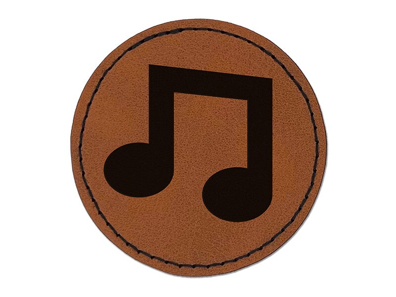 Music Eighth Notes Round Iron-On Engraved Faux Leather Patch Applique ...