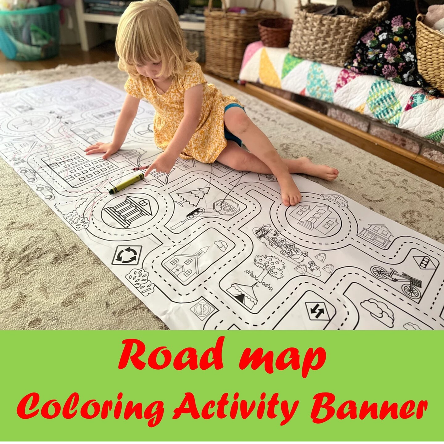 Road Map Coloring Banner - Race Car Table Runner, Neighborhood Theme ...