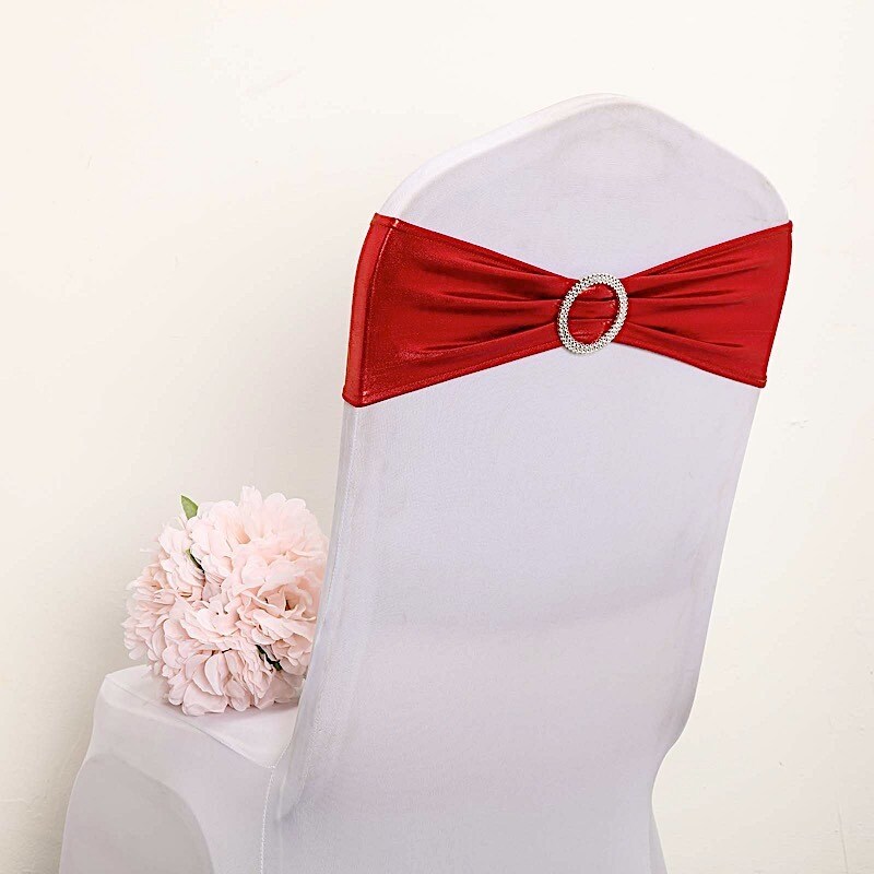 Metallic Silver Spandex Chair Sashes with Round Buckles for Wedding ...